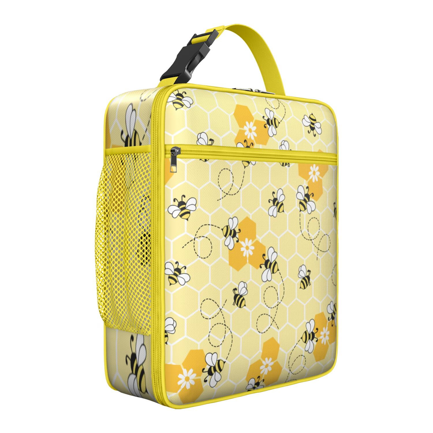 Bee Lunch Bag, Cute Honeybee and Hive Print, Yellow Bumble Bee Artwork ...