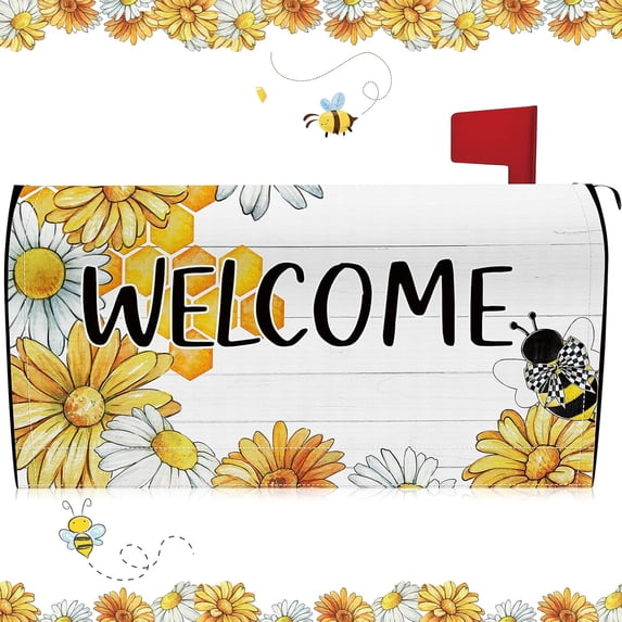Bee Mailbox Cover Magnetic Spring Summer Daisy Flower Welcome Post ...