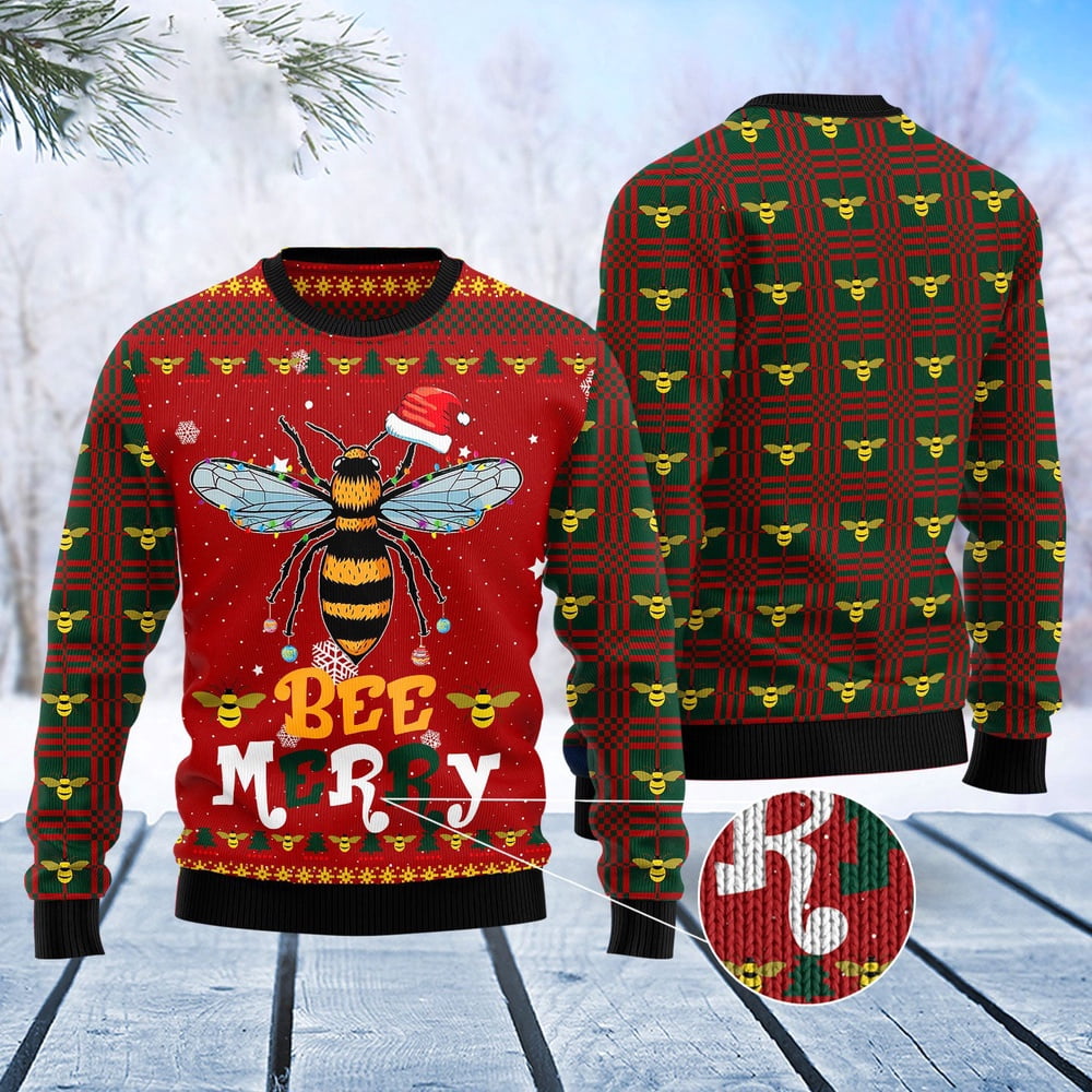 Bee Merry Chirstmas Ugly Sweater, Christmas Sweater, Ugly Sweater ...
