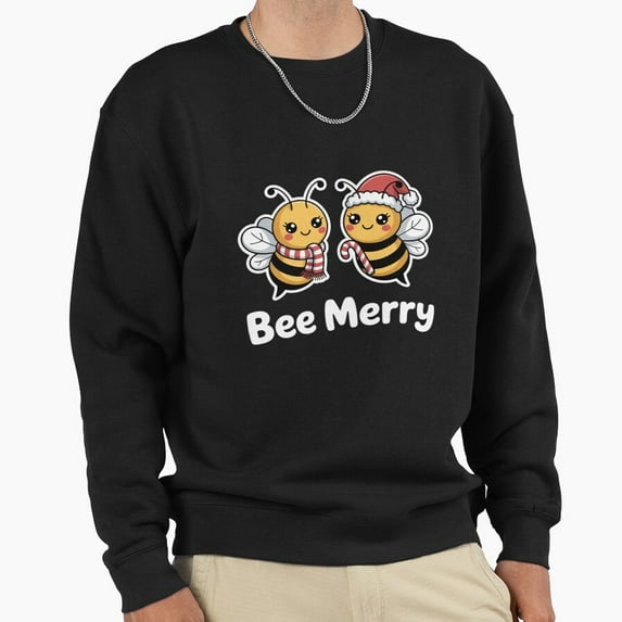 Bee Merry Cute Honey Bees St. Nick Claus Christmas Graphic Unisex Sweatshirt Retro Vintage ...