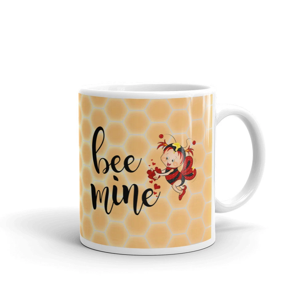 Bee Mine Valentine Bee with Hearts Coffee Tea Ceramic Mug Office Work ...