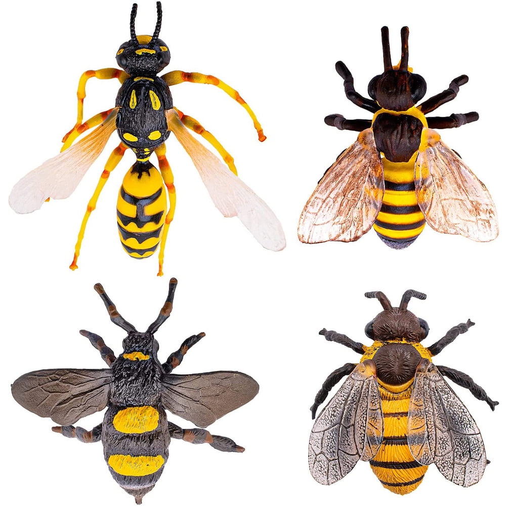 Realistic Bee Figurines for Decor 4Pcs Lifelike Plastic Insect Models ...