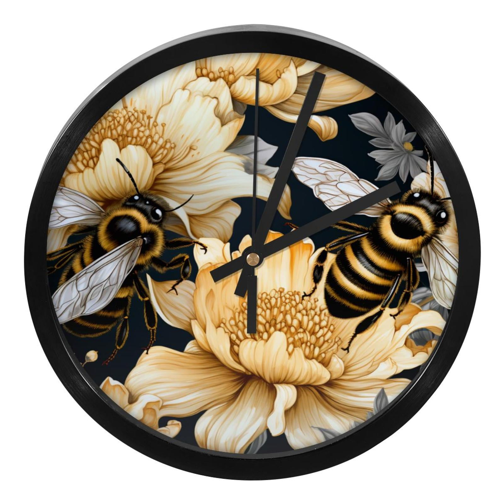Bee Modern 9.8 Inch Wall Clock, Silent Non-Ticking Round Digital Clock ...