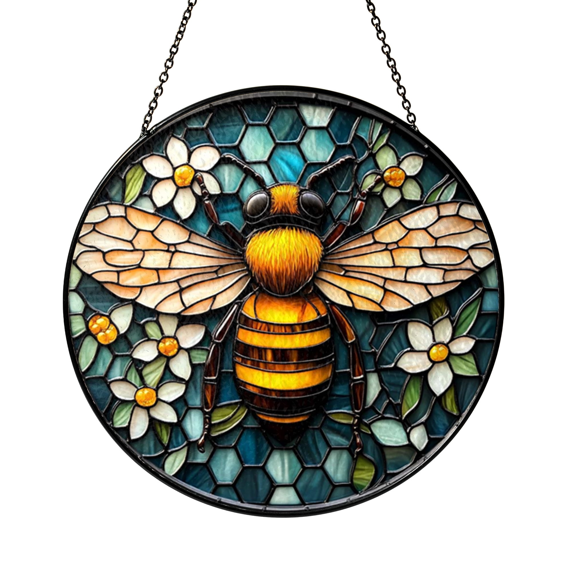 Bee Motif Stained Glass Suncatcher – Natural Aesthetic Window Hanging ...