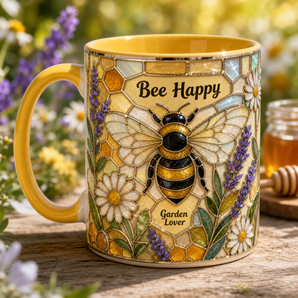 Bee Mug 3D Effect Garden Lover Gift with Bee Happy Floral Design ...