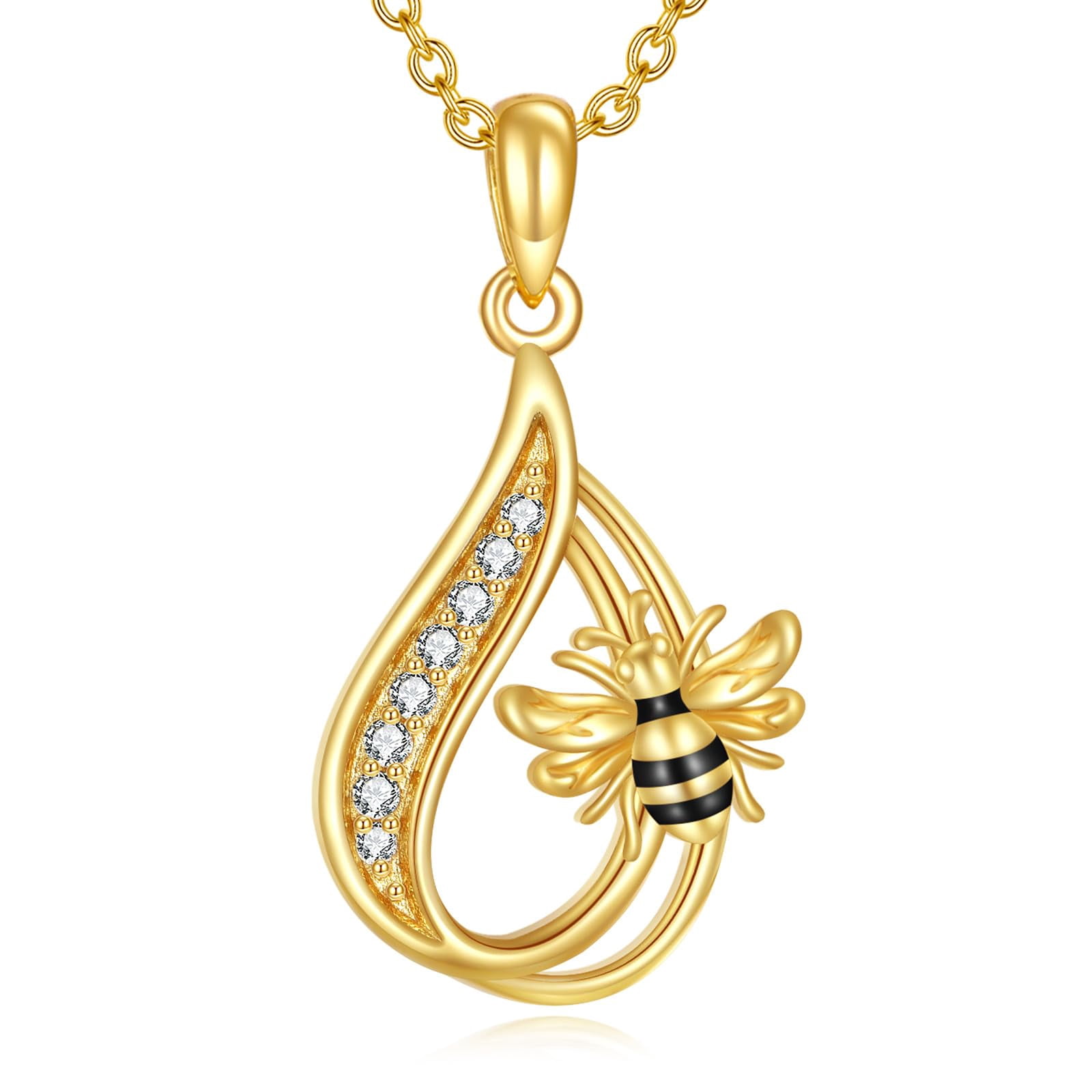 Bee Necklace 925 Sterling Silver Bee Pendant Necklace 18K Gold Plated ...