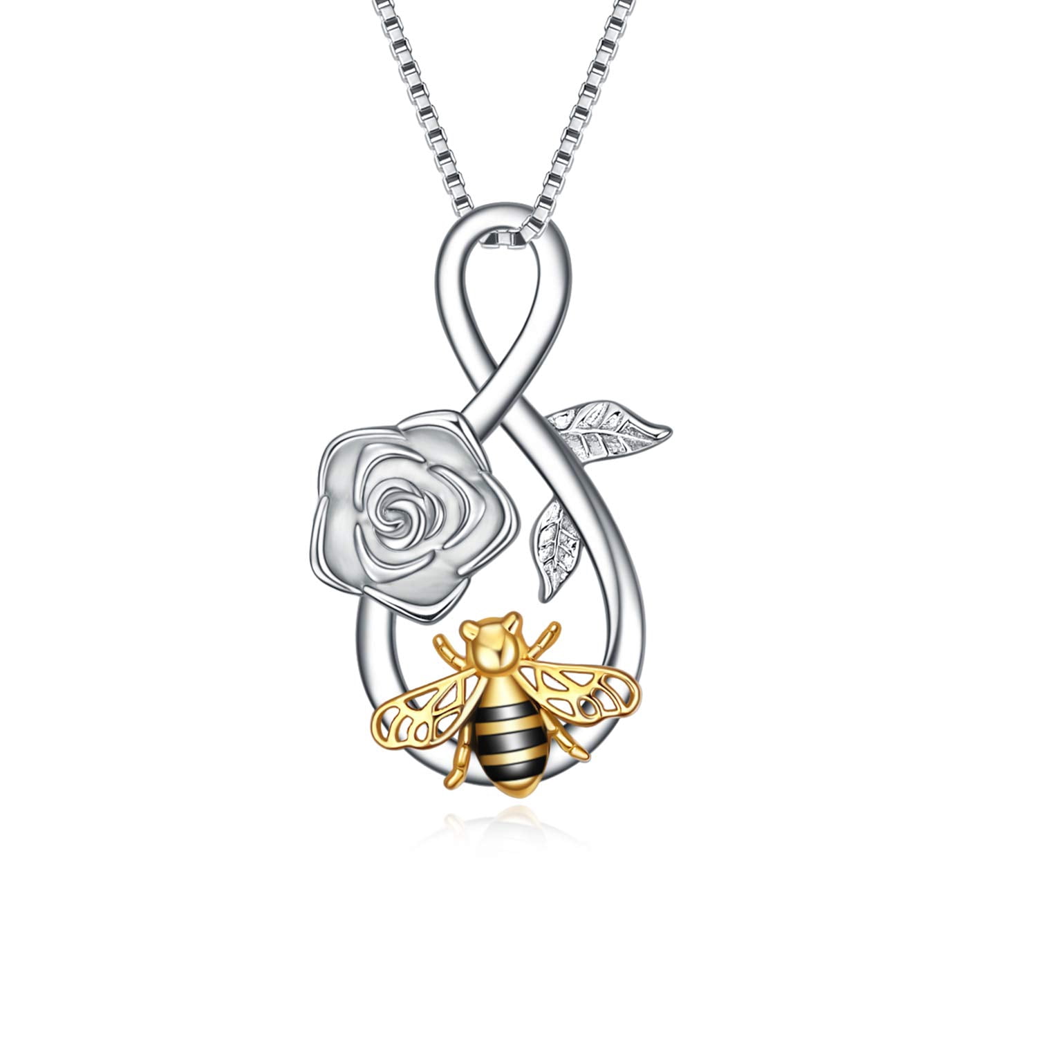 Bee Necklace Sterling Silver Infinity Love Bee Pendant Necklace with ...