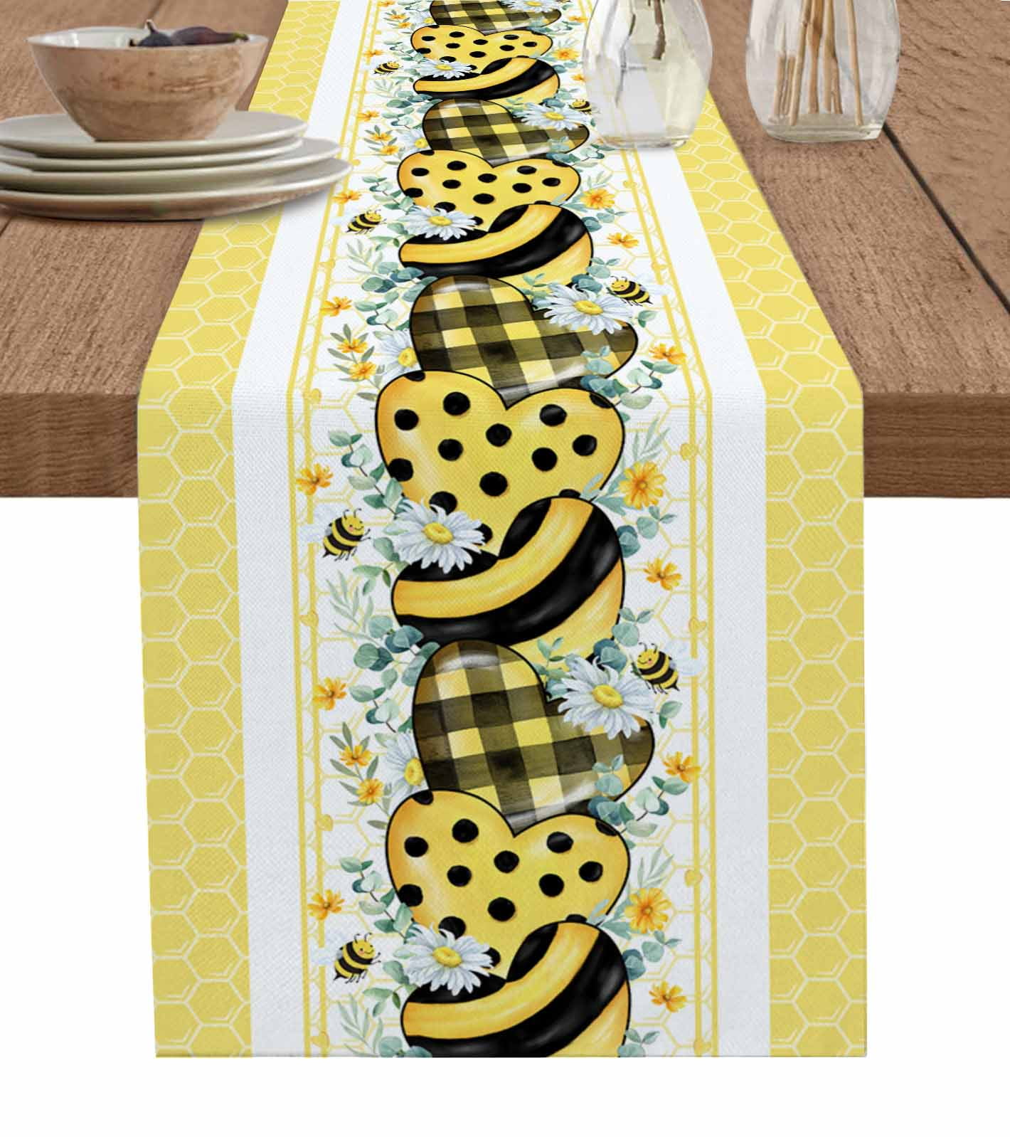 Bee Nest Eucalyptus Leaves Daisy Flower Yellow Table Runner Wedding ...