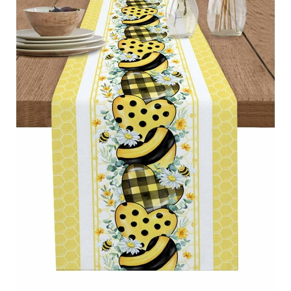 Bee Nest Eucalyptus Leaves Daisy Flower Yellow Table Runners for Wedding Kitchen Dining Table r ...