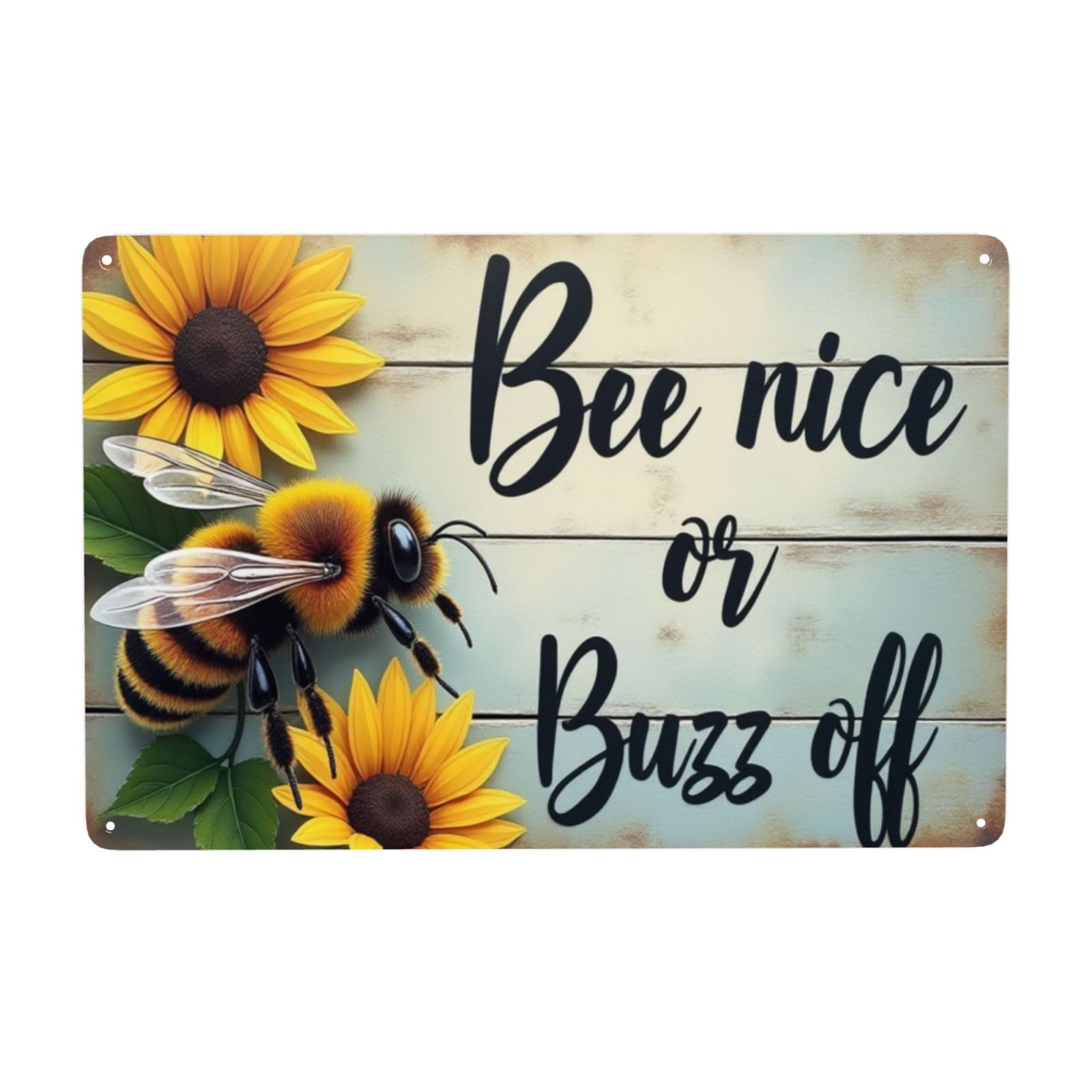 Bee Nice Or Buzz Off Vintage Metal Tin Sign Sunflower Bee Wall Decor ...