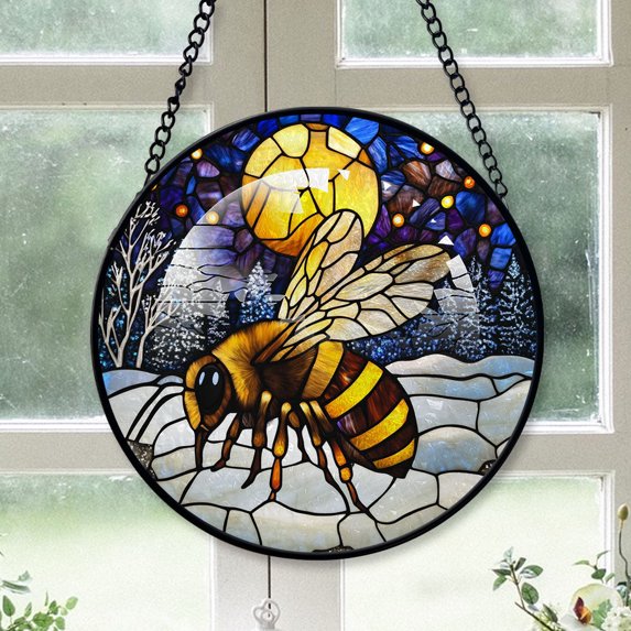 Bee Ornament Christmas 2025, Bee Stained Glass Window Hanging ...