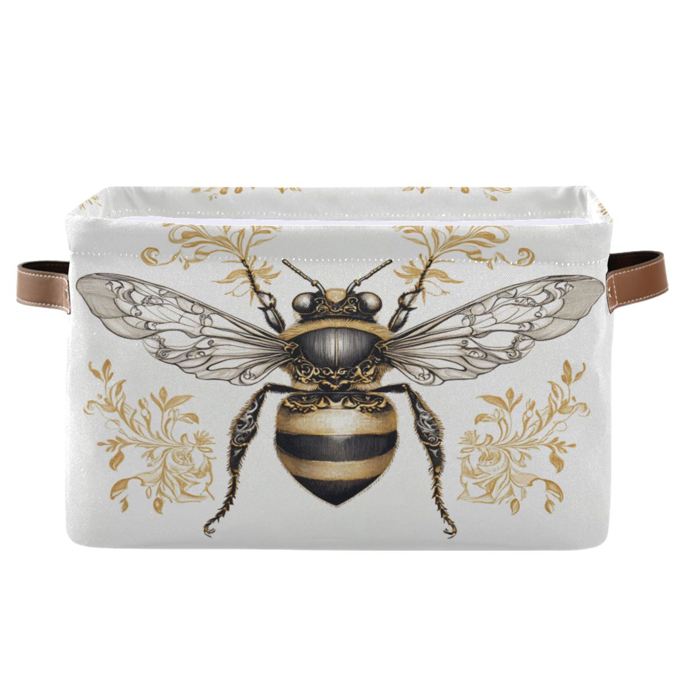 Bee with Ornate Patterns Foldable Storage Basket,Canvas Fabric Foldable ...