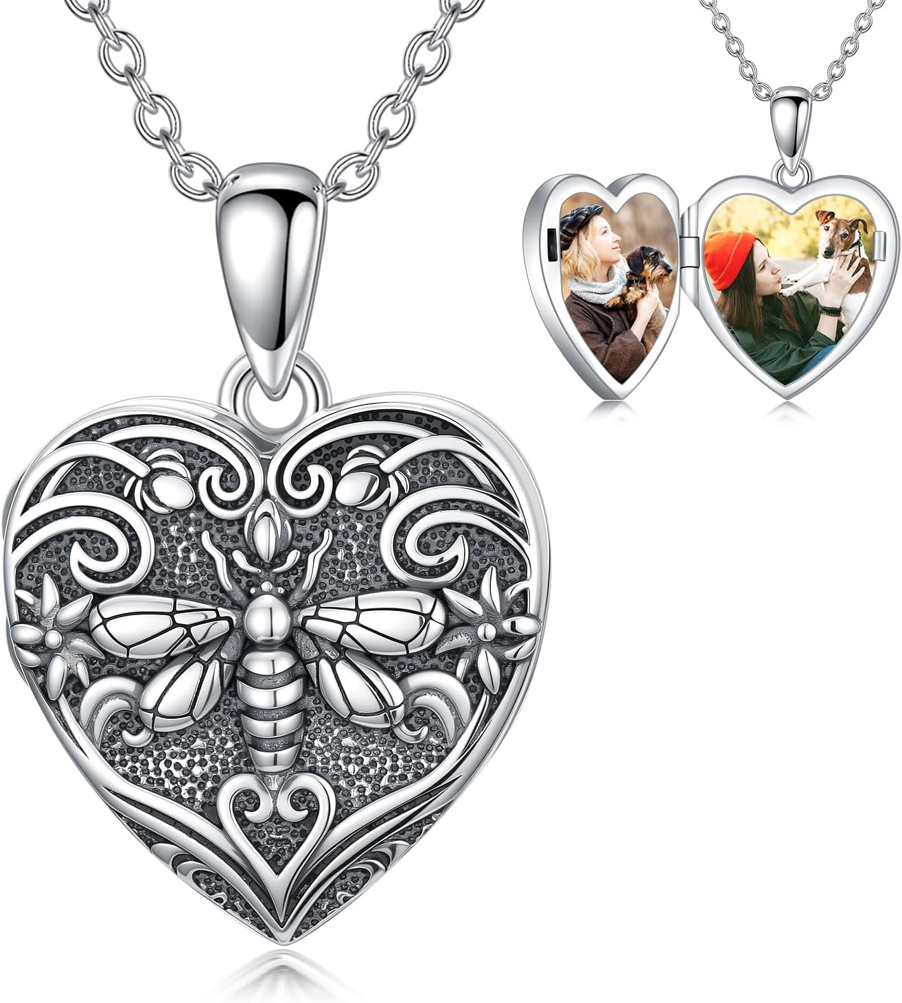 Bee Photo Locket Necklace for Women 925 Sterling Silver Locket Necklace ...