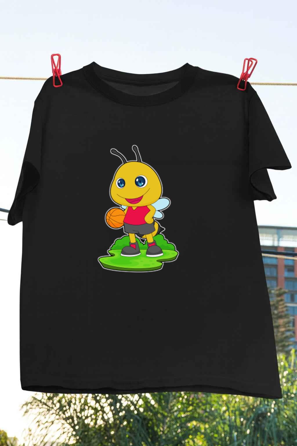 Bee Playing Basketball Funny Cartoon Insect Sports Graphic T-Shirt up ...