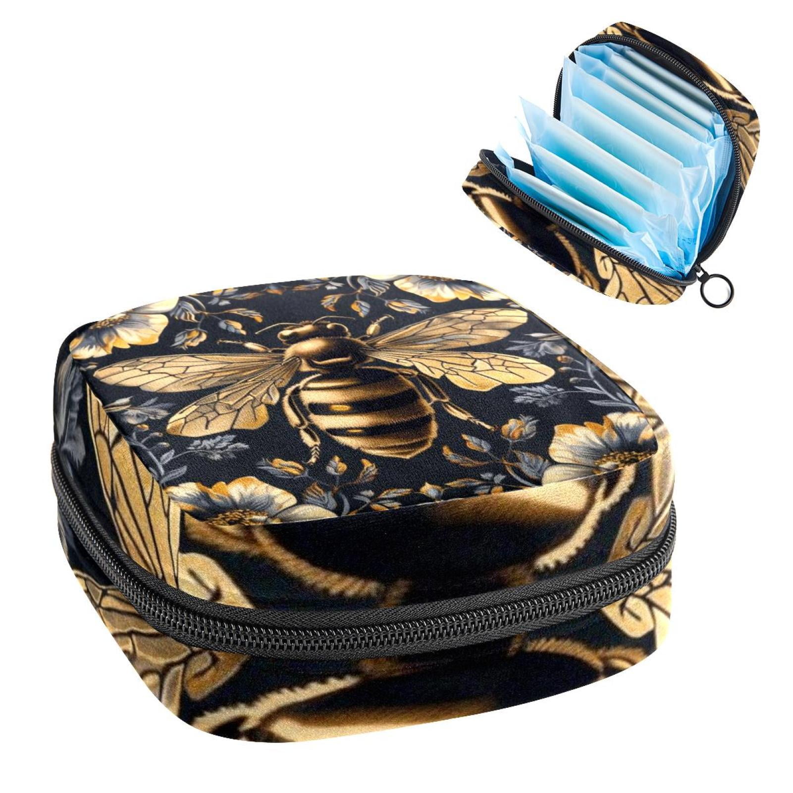 Bee Plush Velvet Period Pad Bag with Sponge and Oxford Cloth, 4.7x6.6x6 ...