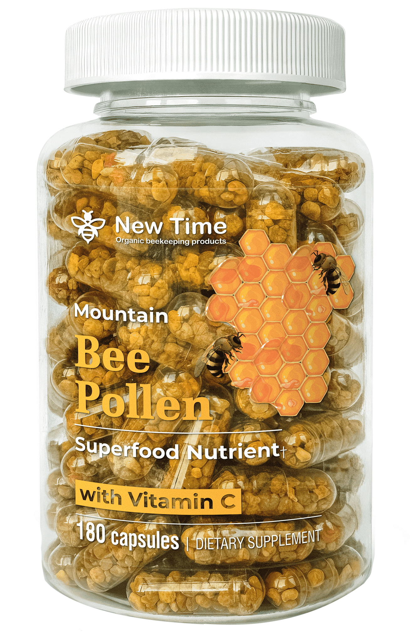 Bee Pollen 180 Capsules – Organic Supplement with Vitamin C – Energy ...