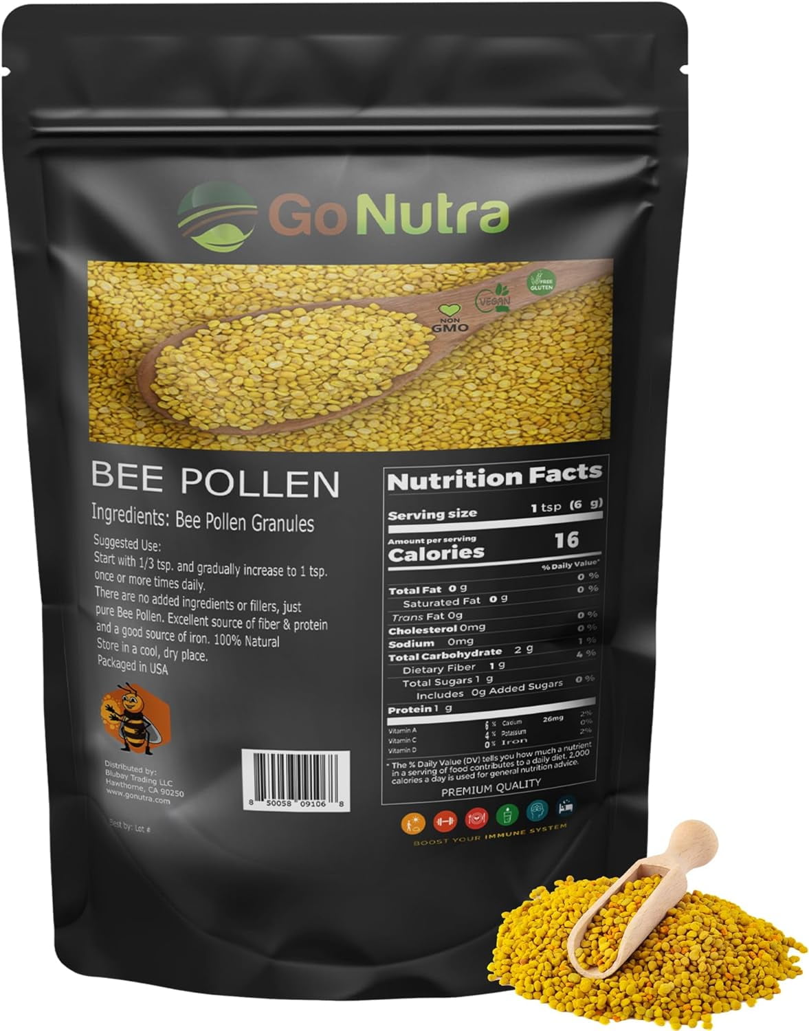 Go Nutra Bee Pollen Granules, Pure Superfood, Raw Sweet Flavor, 8 oz ...