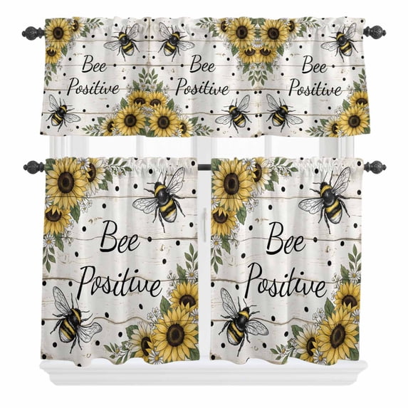 Bee Positive Curtain Valances Set Farmhouse Bee Animal Sunflower Daisy ...