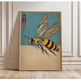 Bee Poster Blue Background Insect Art Japanese Style Nature Decor ...