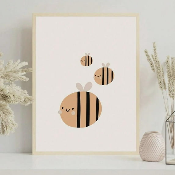 Bee Poster Cute Bee Wall Art Poster Simplistic Bee Art Cartoon Bumble ...