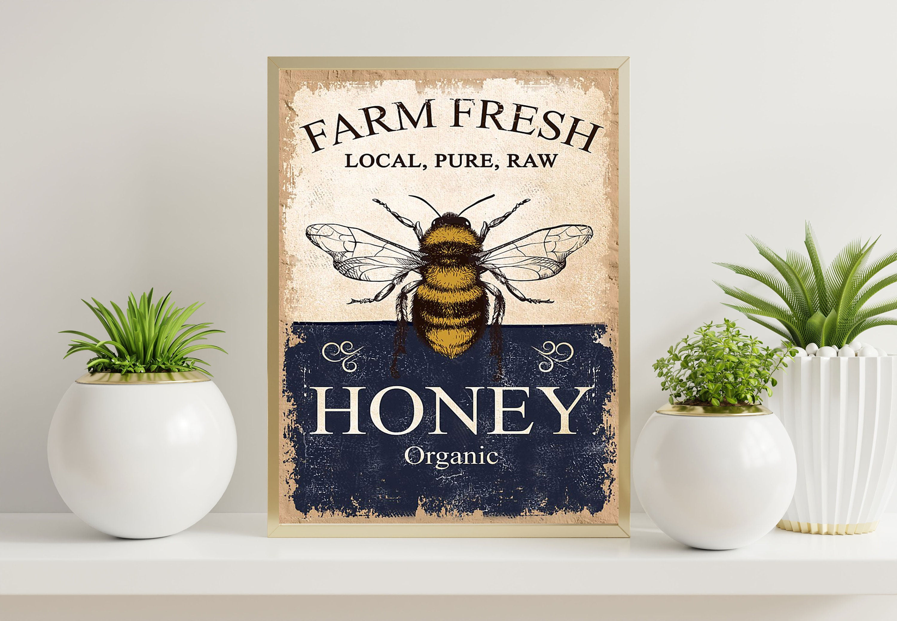 Bee Poster, Farm Fresh Honey Organic Poster, Honey Bee Art Print, Love ...