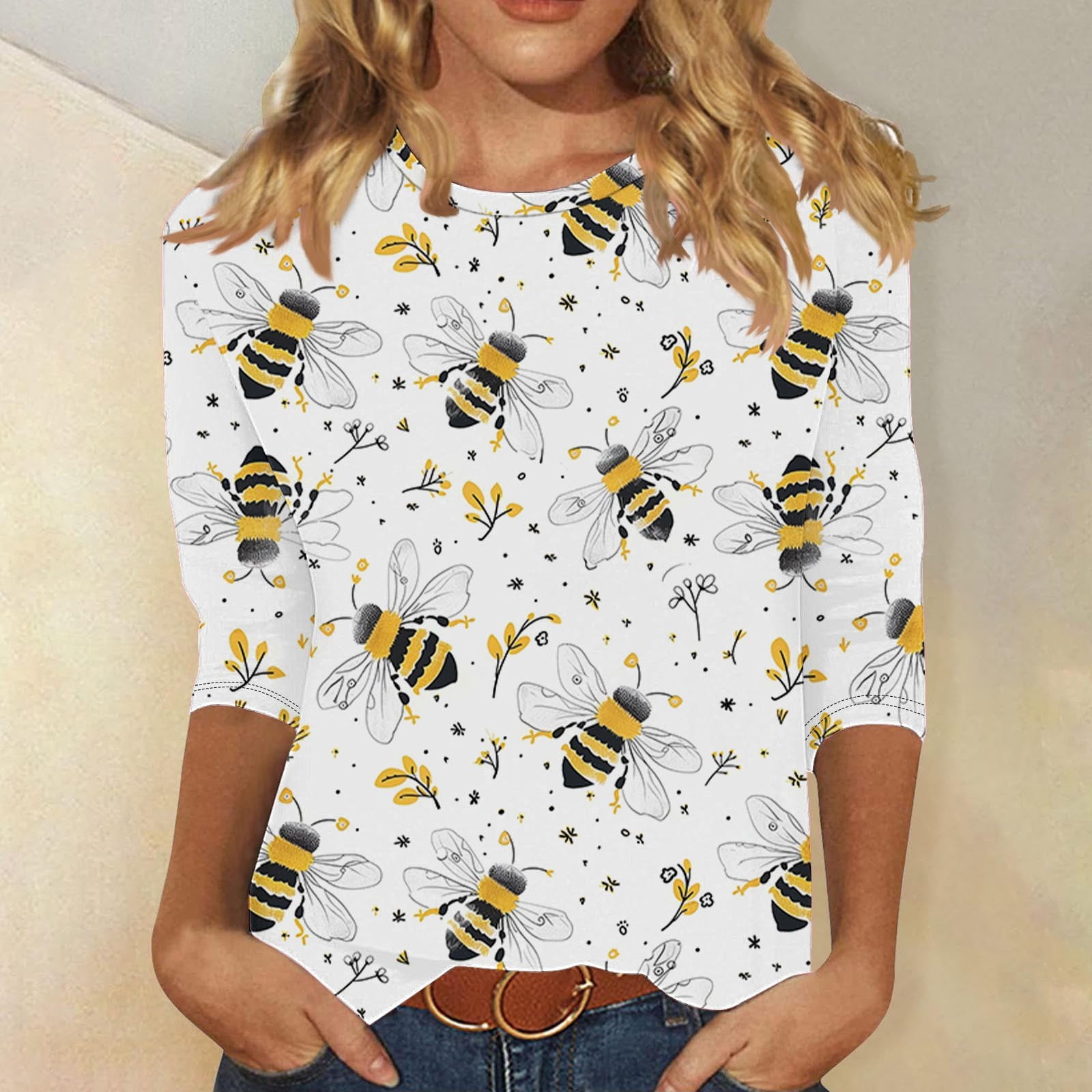 Bee Print Tops for Women 3/4 Sleeve Shirts for Women Summer Shirts for ...