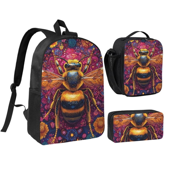 Bee Psychedelic Abstract 17-inch Laptop Backpack 3-Piece Set with ...