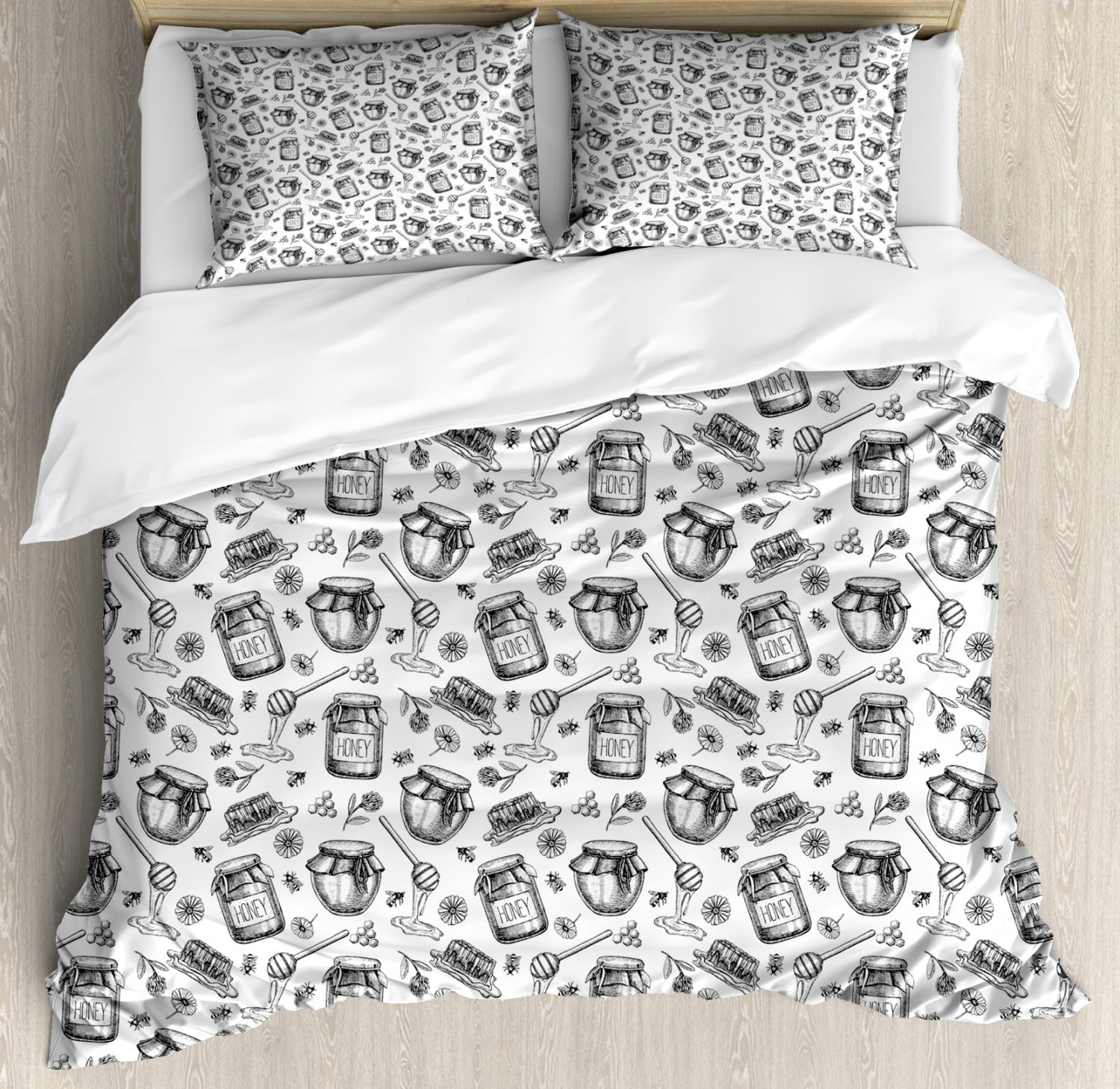 Bee Queen Size Duvet Cover Set, Vintage Hand-Drawn Vespiary Theme with ...