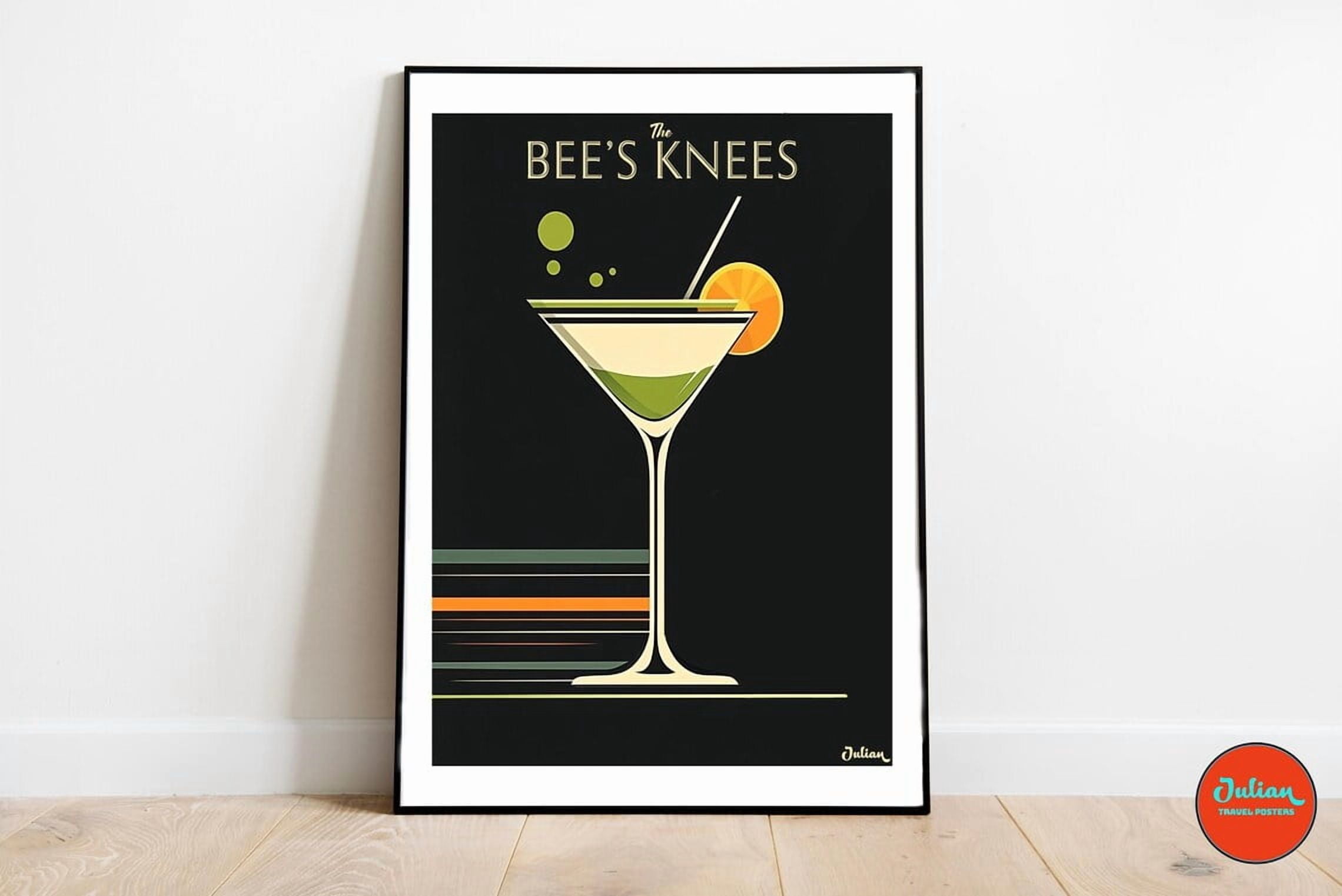 Bee'S Knees Cocktail Art Print Vintage Bar Poster Wall Art For Decor ...