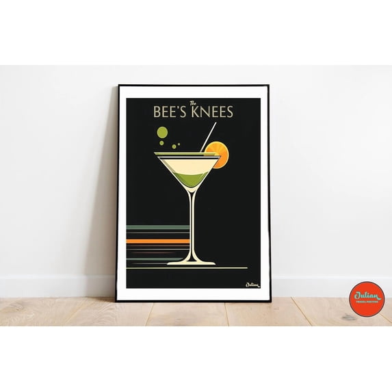 Bee'S Knees Cocktail Art Print Vintage Bar Poster Wall Art For Decor ...