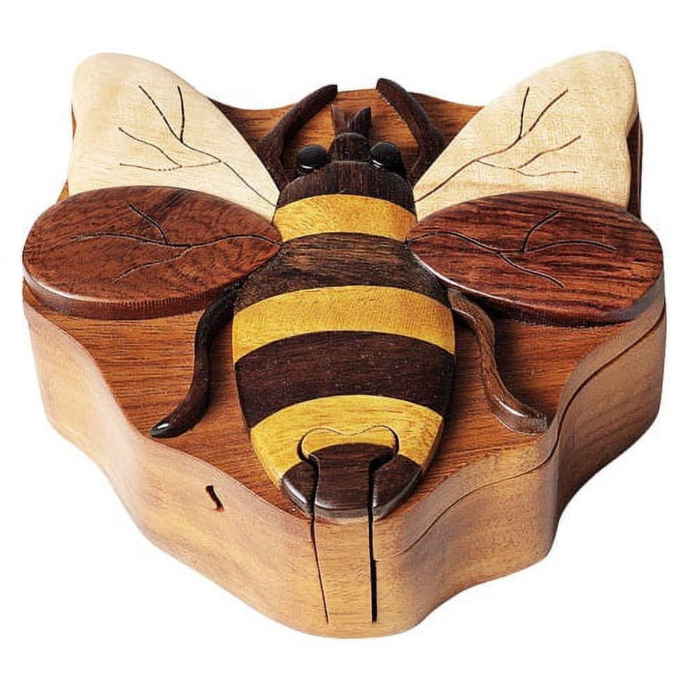 Bee - Handcrafted Wooden Puzzle Box with Hidden Compartment, 4 Pieces ...