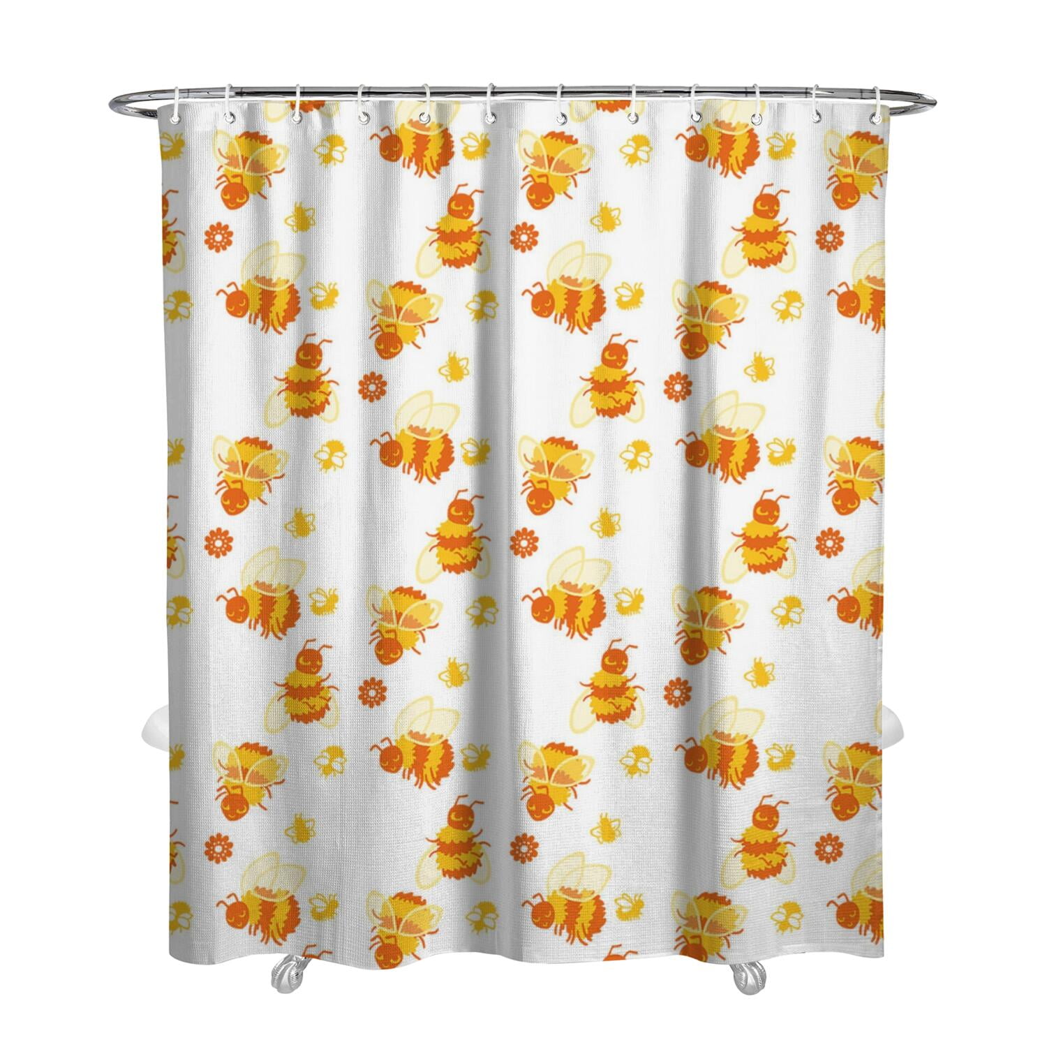 Bee Shower Curtain Honeycomb Print Waterproof Bathroom Curtain with Hooks - Cute Bumble Bee ...