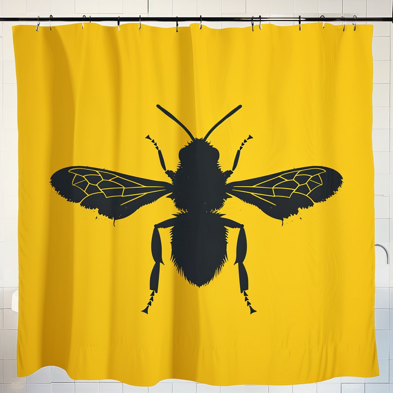 Bee Silhouette Shower Curtain Yellow Bathroom Decor High Resolution ...