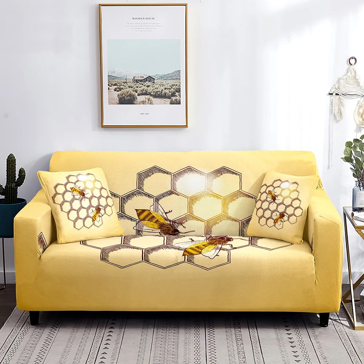 Bee Sofa Cover Cute Cartoon Bugs Pattern Stretch Couch Slipcover Yellow ...