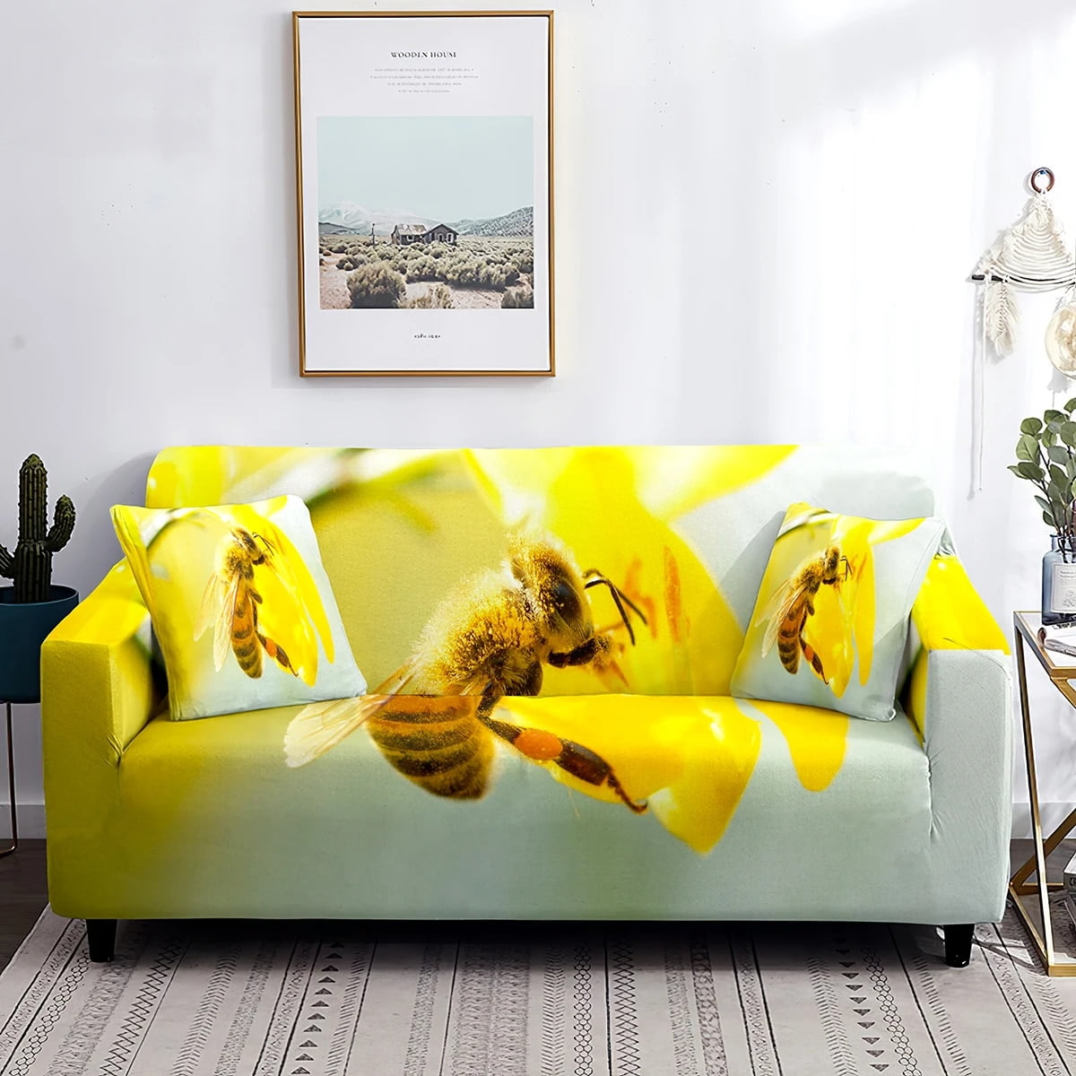 Bee Sofa Cover Cute Cartoon Bugs Pattern Stretch Couch Slipcover Yellow ...