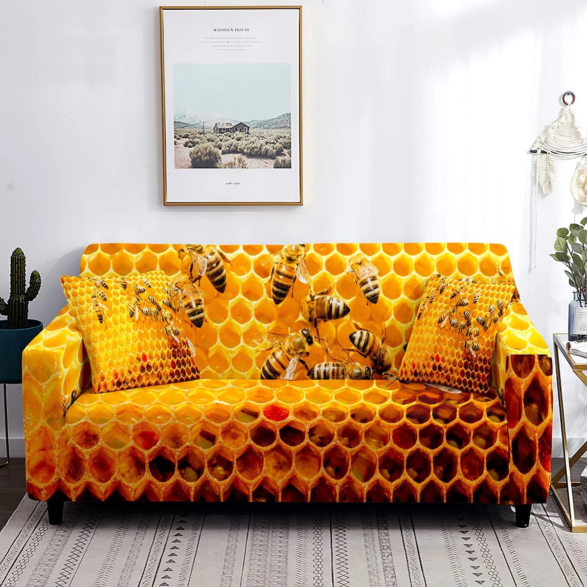 Bee Sofa Cover Cute Cartoon Bugs Pattern Stretch Couch Slipcover Yellow ...