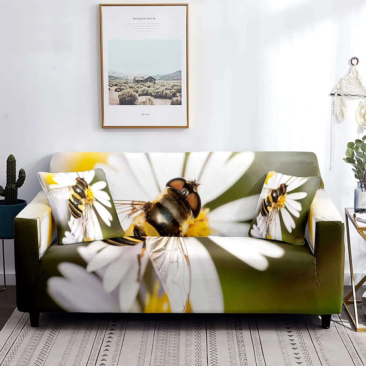 Bee Sofa Cover Cute Cartoon Bugs Pattern Stretch Couch Slipcover Yellow ...