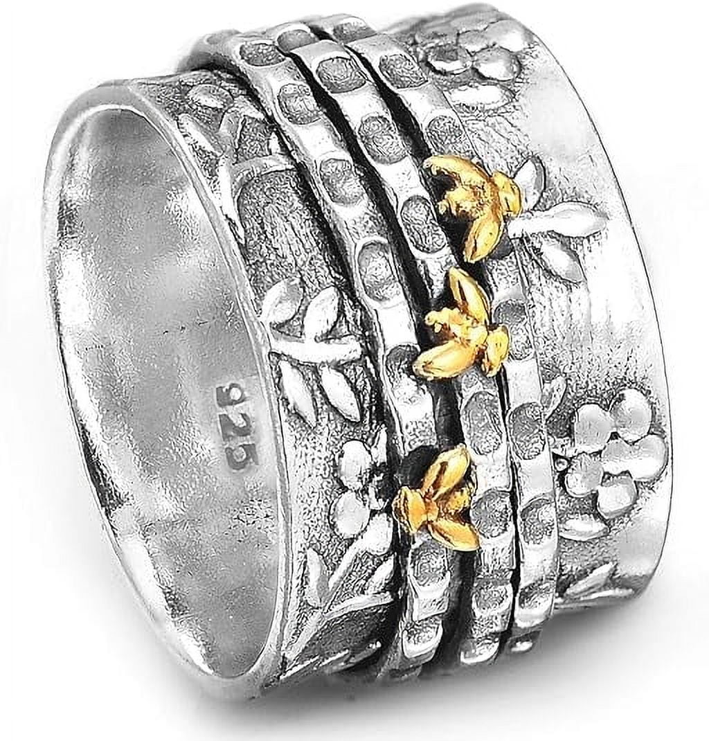 Bee Spinner Ring for Women 925 Sterling Silver and Brass Flower Fidget ...