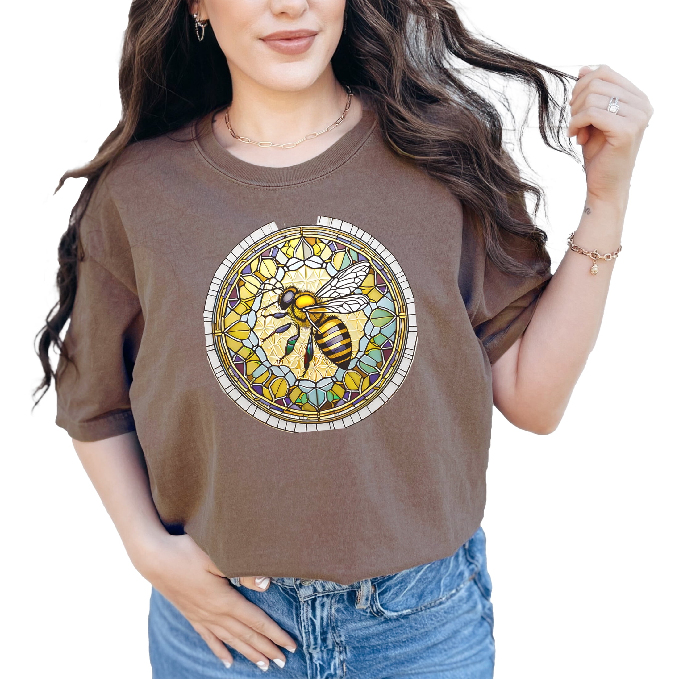 Bee Stained Glass Design T-Shirt, Nature Inspired Graphic Tee ...