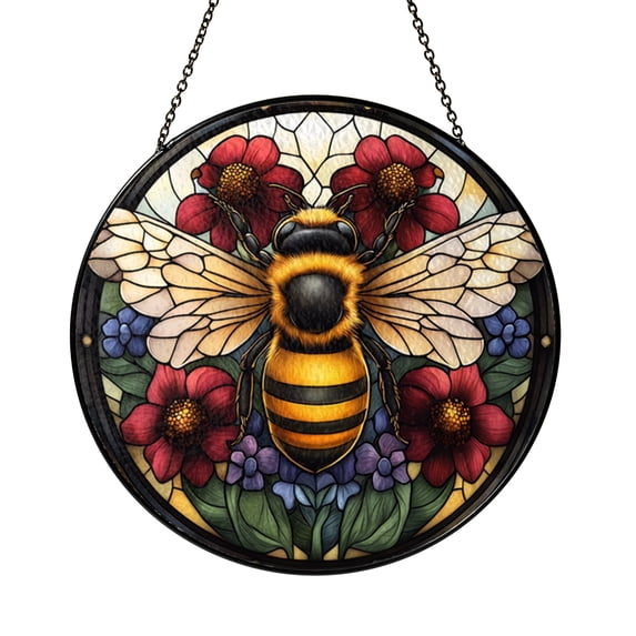 Bee Stained Glass Style Suncatcher Window Decor, Floral Insect Art ...