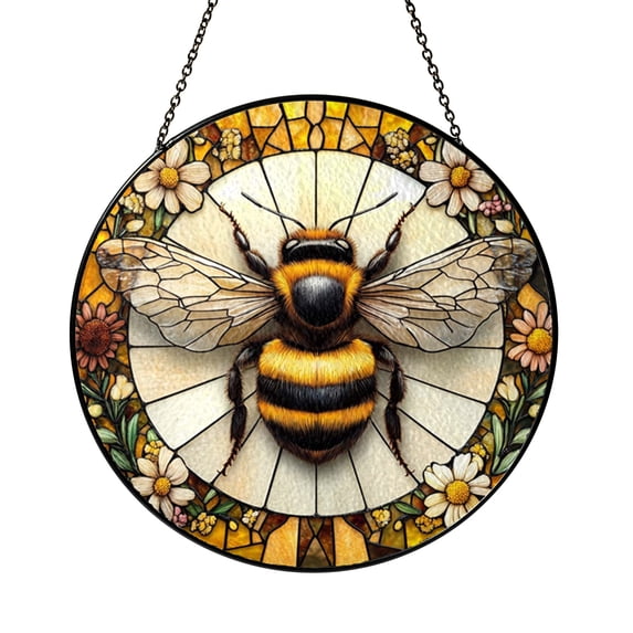 Bee Stained Glass Suncatcher – Golden Floral Window Hanging - Walmart.com