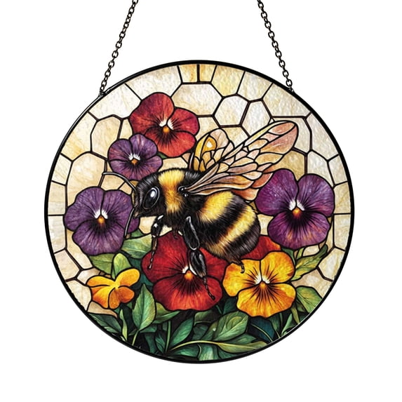 Bee Stained Glass Suncatcher Window Hanging, Honeybee Wildflower Garden ...