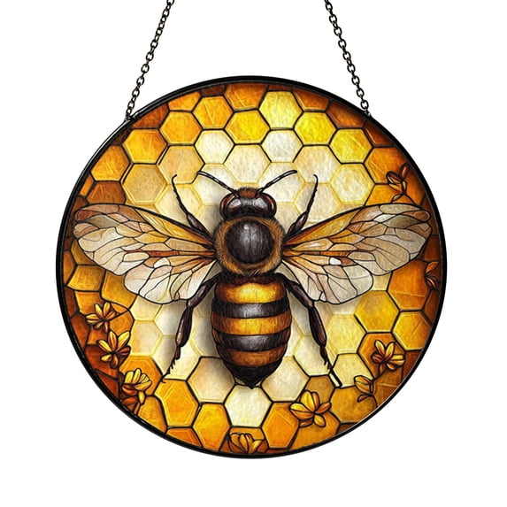 Bee Stained Glass Suncatcher Window Hanging, Honeycomb Nature Inspired ...
