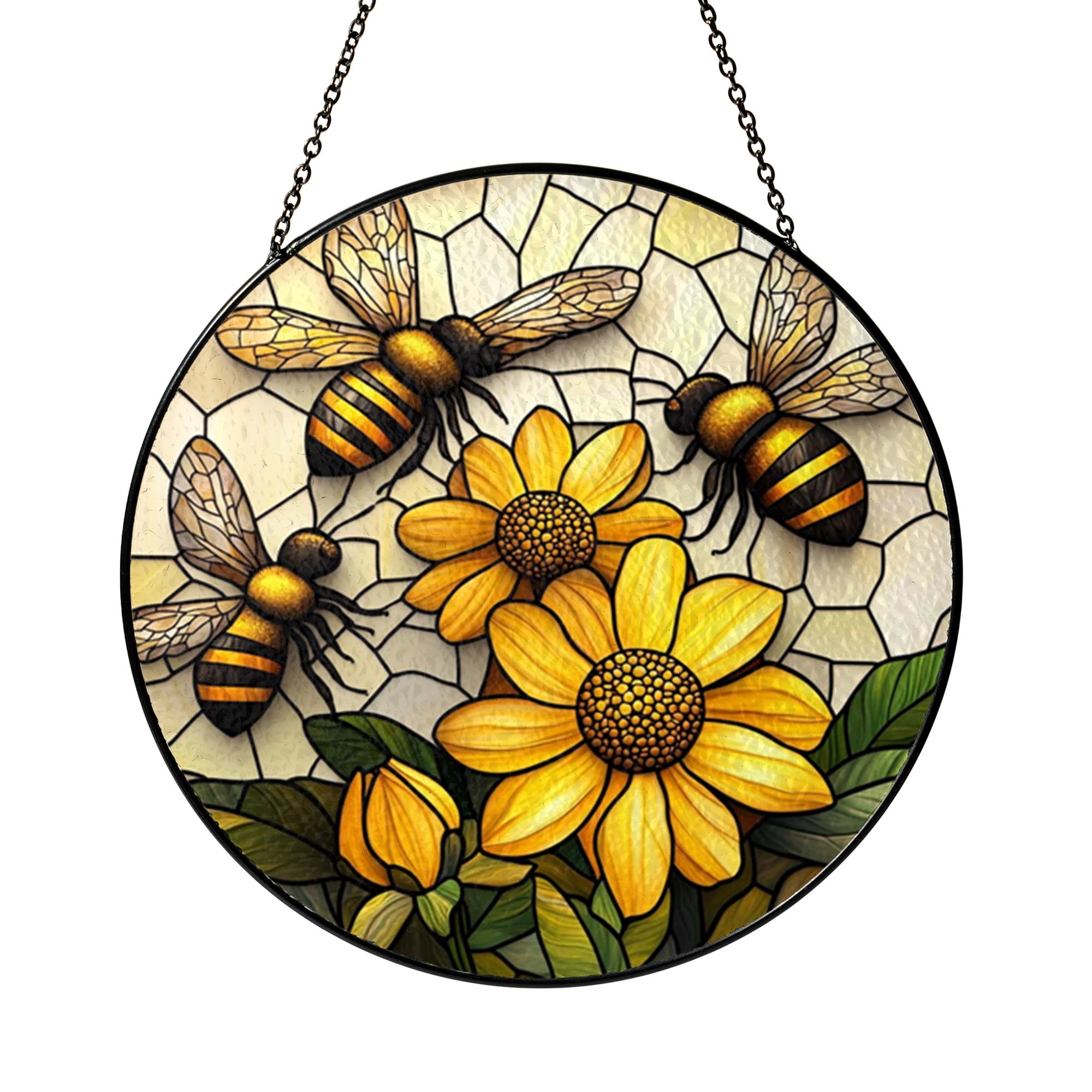 Bee Stained Glass Suncatcher with Wildflowers, Garden Theme Window ...