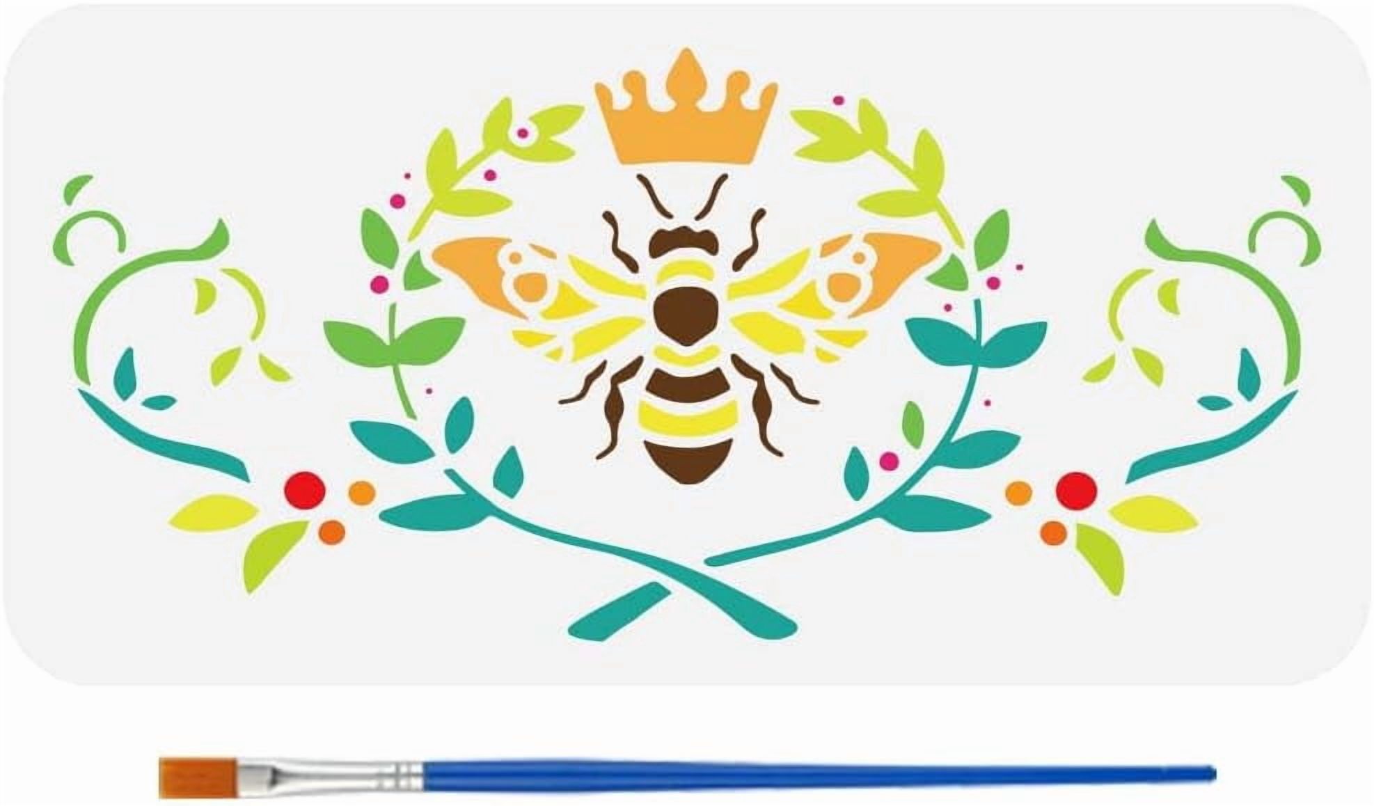 Bee Stencil with a Paint Brush 11.8x5.9Inch Vintage Medallion Bee and ...