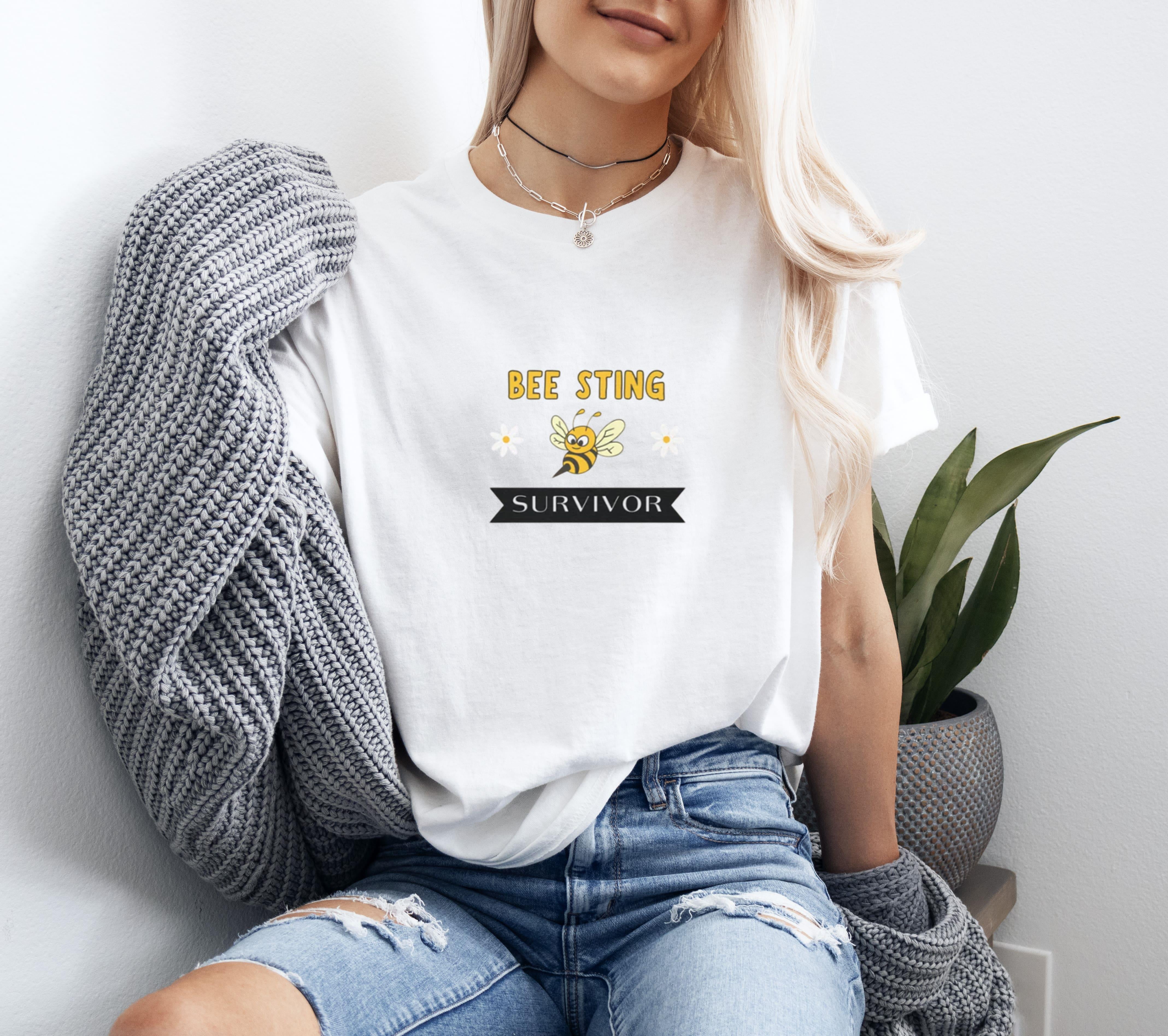 Bee Sting Humor Graphic with Allergy Survivor and Funny Nature Quote T ...