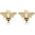 Bee Stud Earrings S925 Sterling Silver 18k Gold Plated Freshwater Pearl ...