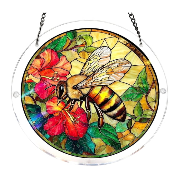 Bee Suncatcher Window Hanging, Round Acrylic Puzzles Garden Decor for ...