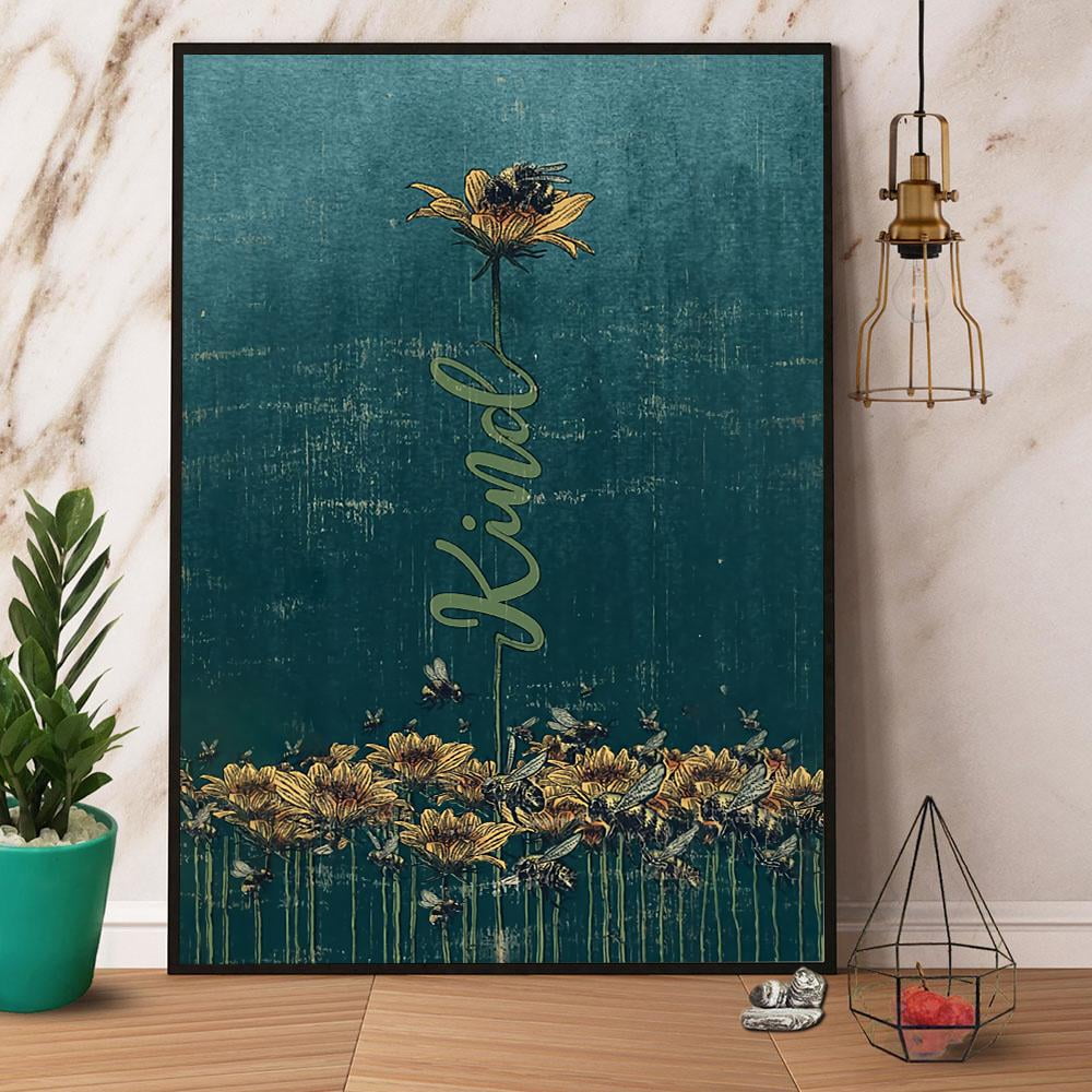 Bee Sunflower Be Kind Paper Poster No Frame Matte Wall Art Decor 11 x ...