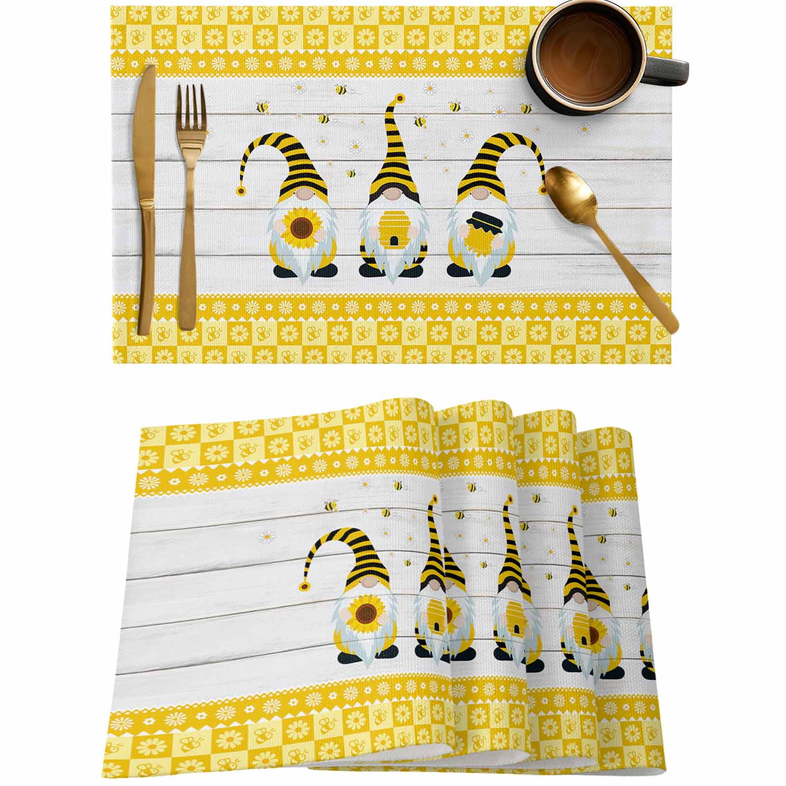 Bee Sunflower Dwarf Placemats Set of 4,Wipeable Washable Table Mats for ...